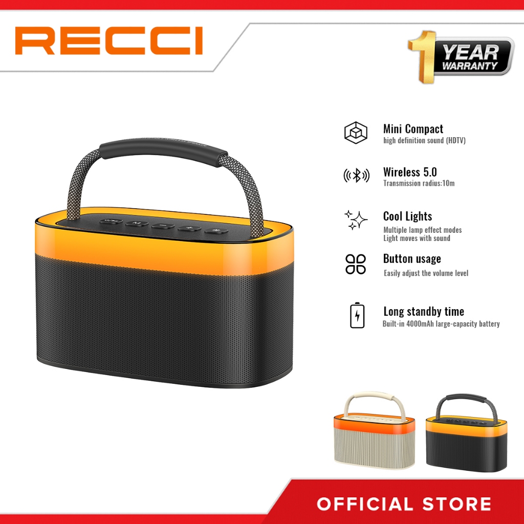 RECCI RSK-W40 Bluetooth speaker แสงไฟเปลี่ยนไปตามดนตรี บลูทูธ 5.0 คุณภาพเสียง Hd รับประกัน 1 ปี ...