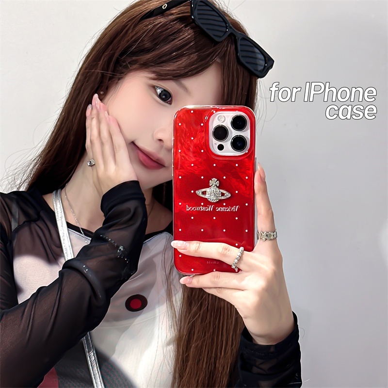 เคส iPhone สองชั้น IMD กันกระแทกด้านล่างสีแดง Polka Dot Queen westwood vivienne westwood ins ...