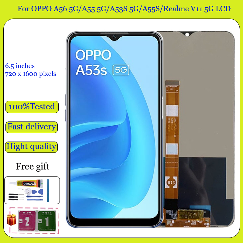 ต้นฉบับสําหรับoppo A56 5G/A55 5G/A53S 5G/A55S/Realme V11 5G/LCD touch screen Digitizerเปลี่ยน ...