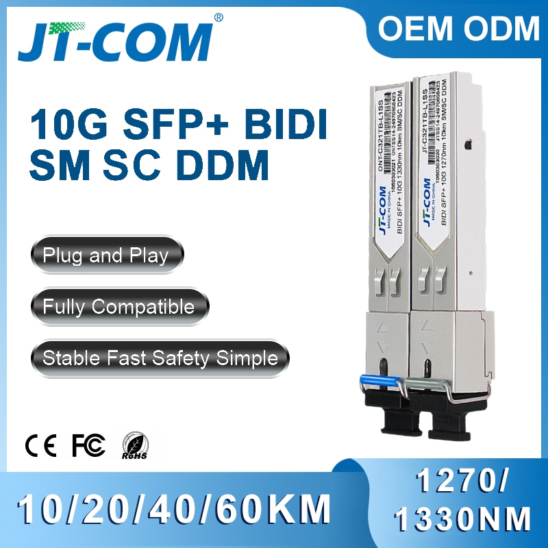 JT-COM a Pair BIDI SFP+ Module 10g SC 10KM/20KM/40KM/60KM BIDI SFP + โมดูล SM 1270/1330nm Single ...