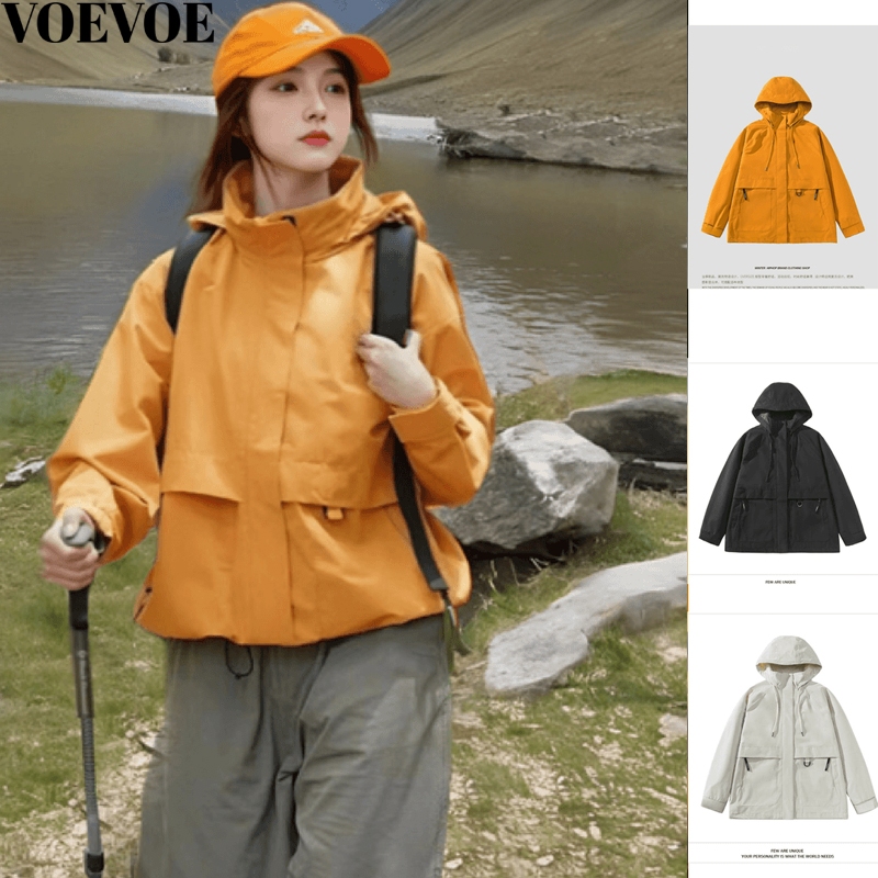 Voevoe เสื้อแจ็คเก็ตผู้หญิงเสื้อแจ็คเก็ตกลางแจ้งกันลมและกันน้ํา | Shopee Thailand