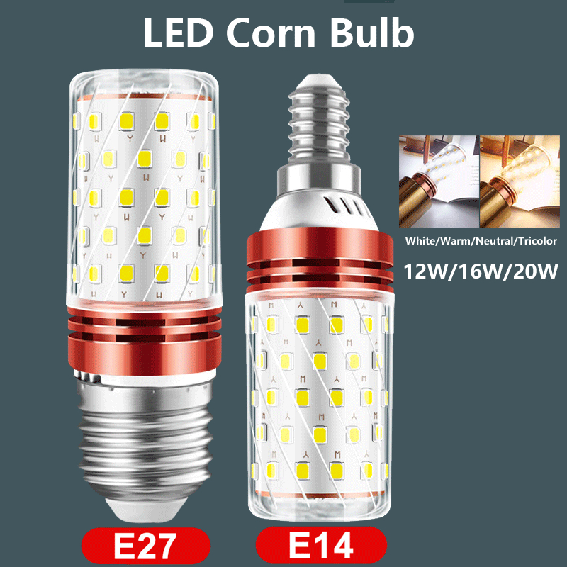 E14 E27 LED Tricolor Dimming หลอดไฟข้าวโพดหลอดไฟ 12W 16W 20W LED สกรูฐานโคมไฟ 220V | Shopee Thailand