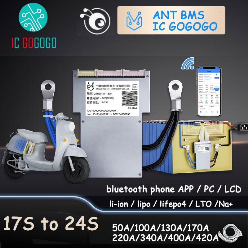 17s ถึง 24S ANT BMS 50A 100A 130A 220A 340A 420A สมาร์ทแบตเตอรี่ลิเธียม ...