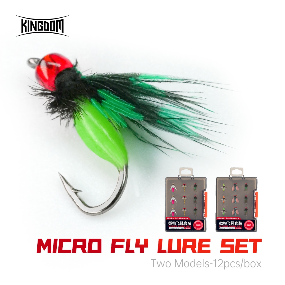 Kingdom MICRO FLY LURE SET 12 ชิ้น/กล่อง Flying Bait Hooks Stream ...