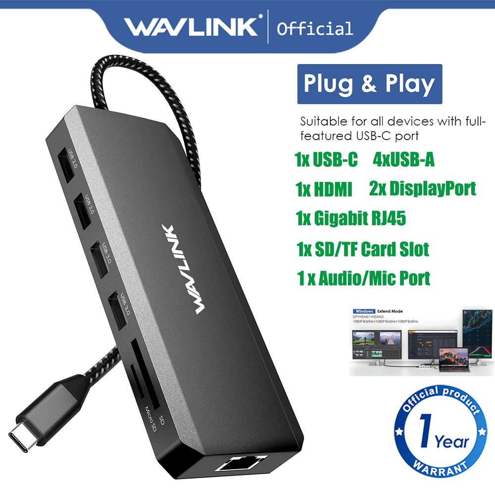 Wavlink USB C Hub Triple Monitor 12-IN-1 แล็ปท็อป Docking Station ...