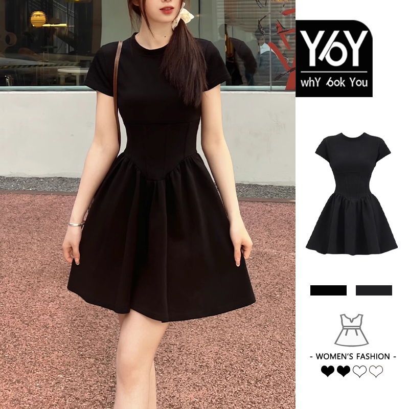 Y6y ฝรั่งเศส Hepburn สไตล์รอบคอเอวแคบ Slimmer ดูสุภาพสตรีชุด C32LA710 ...