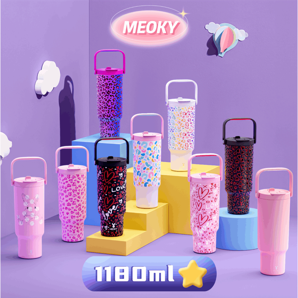 Meoky 40oz (1180ML)Tumbler พร้อมที่จับ, สแตนเลสขวดน้ําหุ้มฉนวนสองชั้น ...