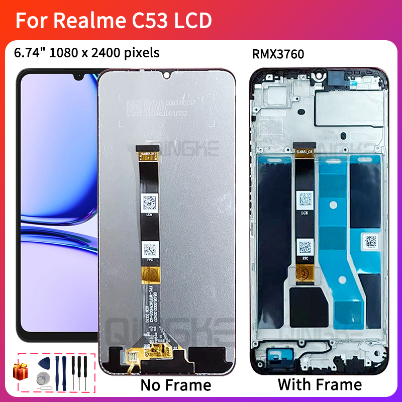 6.74 "ใหม่สําหรับRealme C53 LCD RMX3760 จอแสดงผลIPS Touch Screen ...