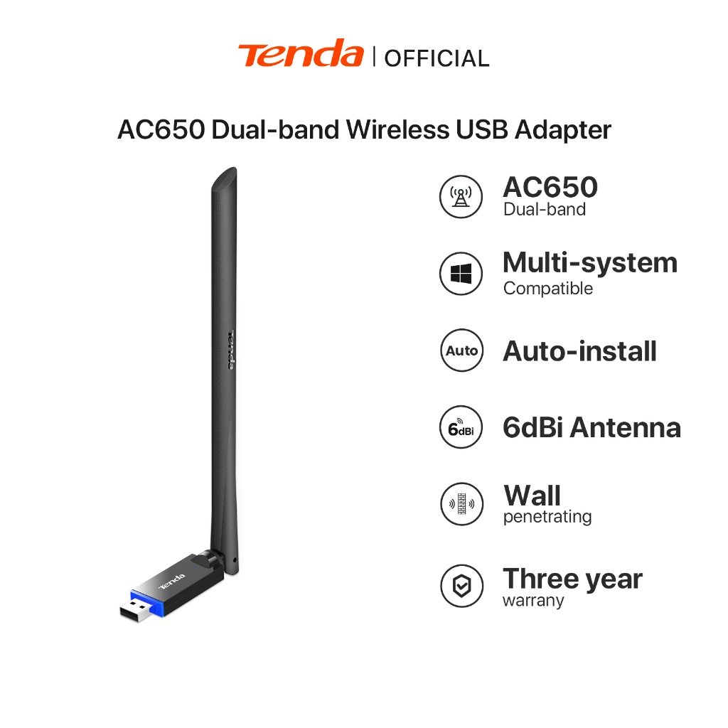 Tenda U10 USB WiFi Adapter ความเร็วมาตรฐาน AC 650Mbps | Shopee Thailand