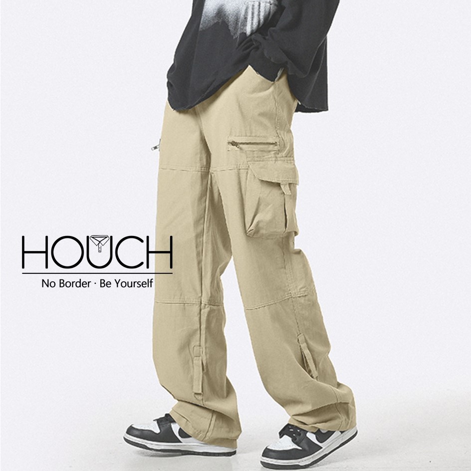 Houch พร้อมส่ง COD กางเกงคาร์โก้ฤดูร้อน 6 กระเป๋าและขากว้าง | Shopee ...