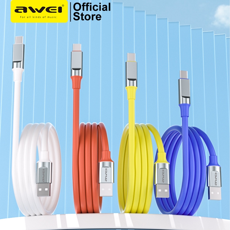 Awei CL-206 สายชาร์จเร็ว Type C 1M ซิลิโคนเหลว โลหะ Fast Charging ...
