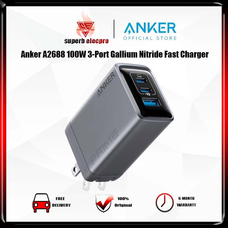 Anker A2688 100W 3-Port Gallium Nitride Fast Charger | Shopee Thailand