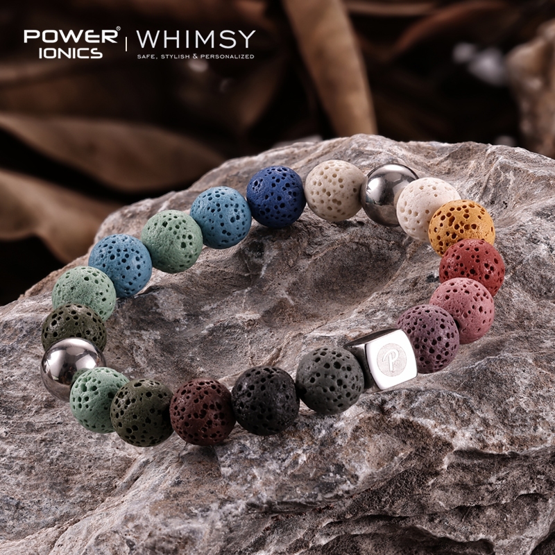 Power IONICS Whimsy Volcanic Stone 316 Steel Unisex ของที่ระลึกยืดสร้อยข้อมือสายรุ้งฟรีแกะสลัก ...