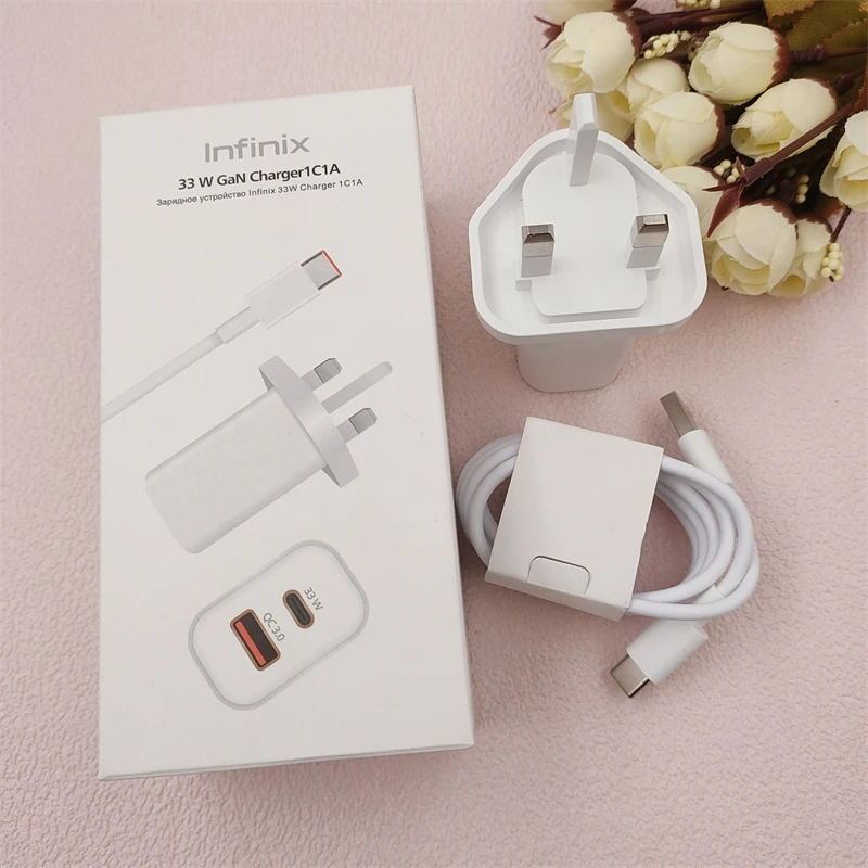 Infinix Note 40 30 Pro 33W Gan Charger 2 พอร์ต Quick Charge EU/UK Power ...