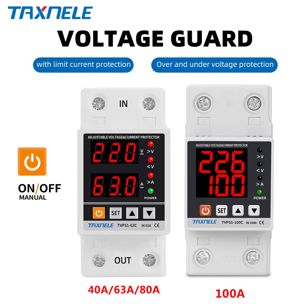 Taxnele Dual Display 40A 63A 230V Din Rail ปรับดิจิตอล Over Under Voltage Protector TVPS1-63C ...