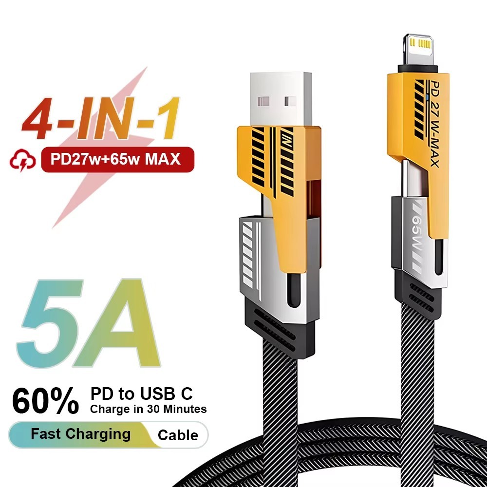 4 in 1 Convertible Fast Data Cable Type-C PD 65W 27W USB A ถึง USB C ...