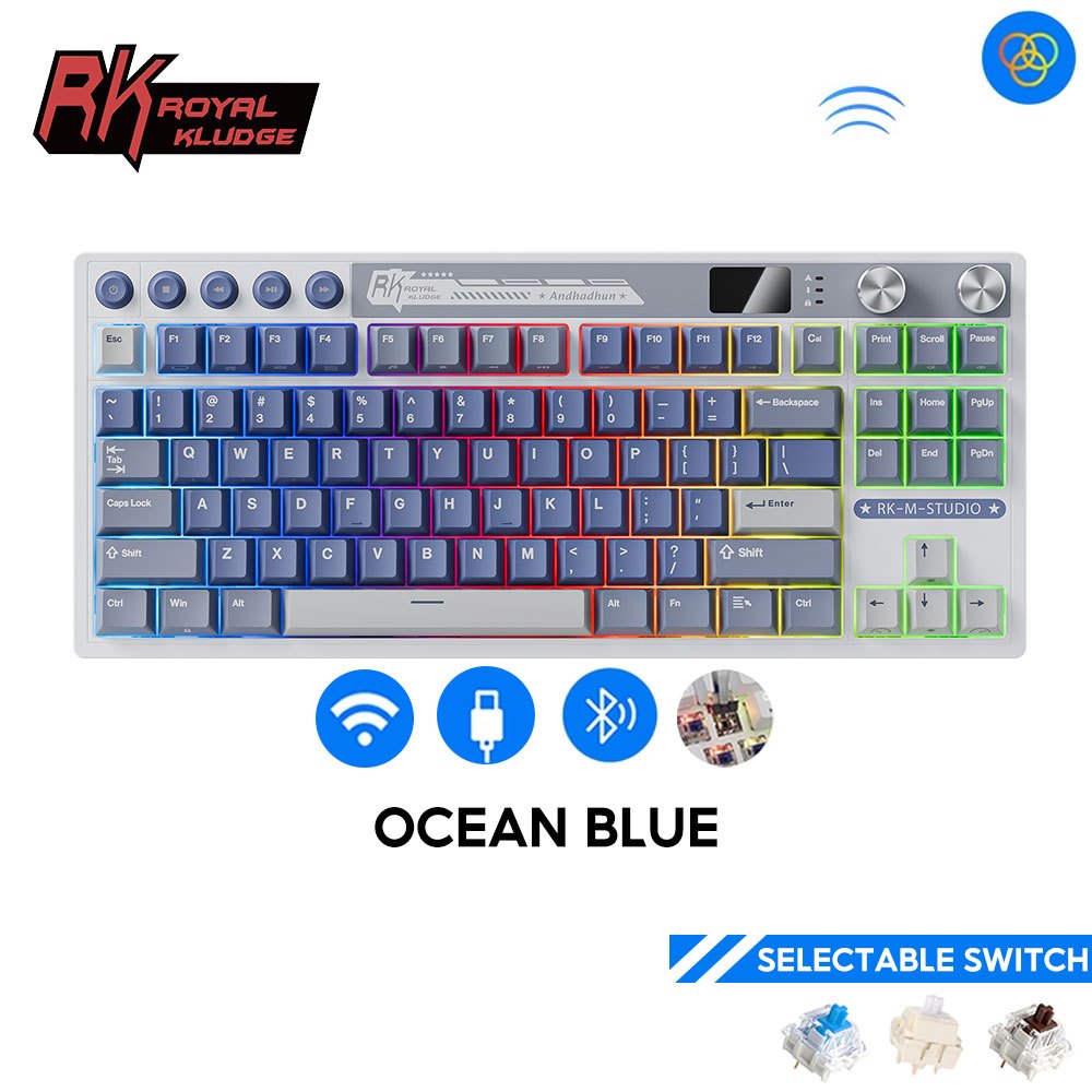 Rk Royal Kludge RK M87 Ocean Blue 88Keys Tri-Mode RGB แบบมีสายบลูทูธ 2 ...