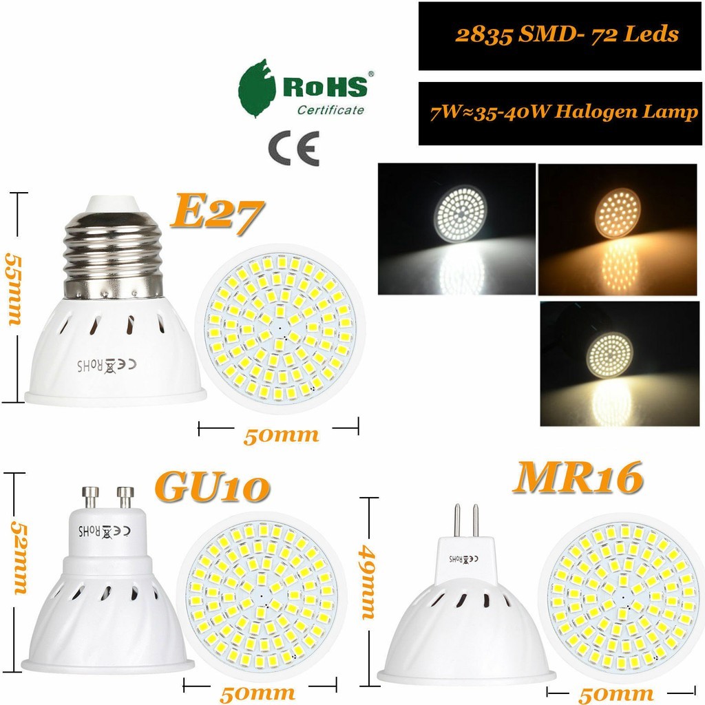 Led Spotlight 3W 5W 7W หลอดไฟสีขาวเย็น 220V Spotlight E27 ประหยัดพลังงาน GU10 Warm 2700K E12 ...
