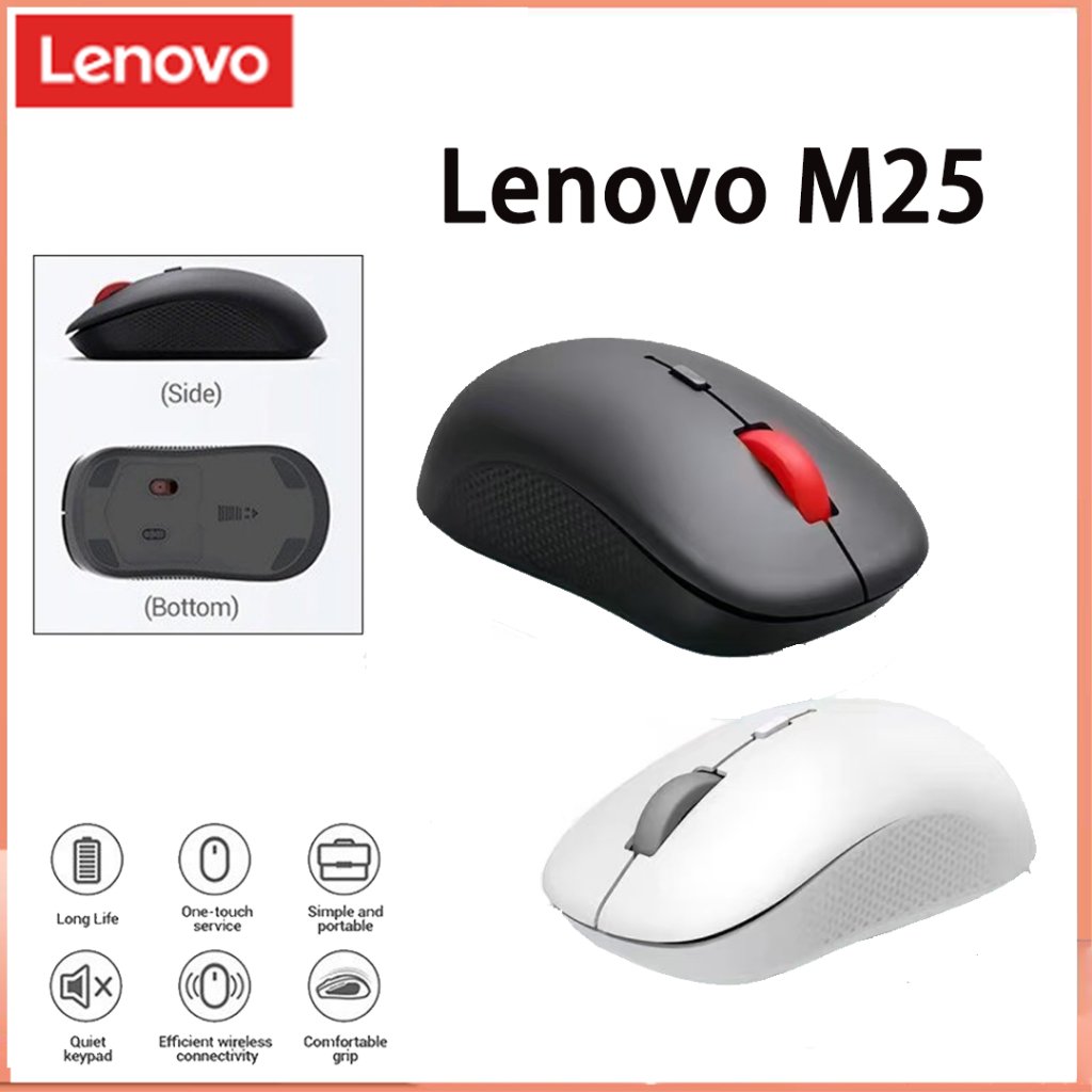 Lenovo M25 Bluetooth Portable Silent Mini Wireless Mouse with 2.4GHz High-Quality Optical ...
