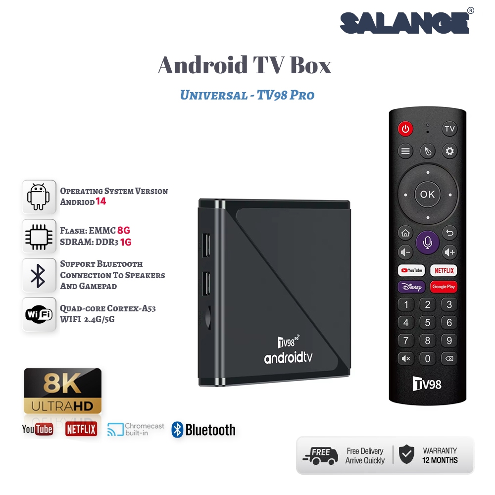 Salange TV98 ATV Proกล่องทีวีAndroid 14 Allwinner H313 Quad Core 8K 5G 2.4G Dual Wifi BT5.0 ...