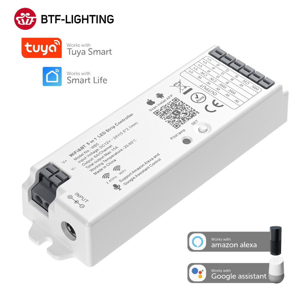 BTF-LIGHTING Tuya WiFi & ฟันสีฟ้า ตัวควบคุม PWM LED WB5 ใช้งานร่วมกับ ...