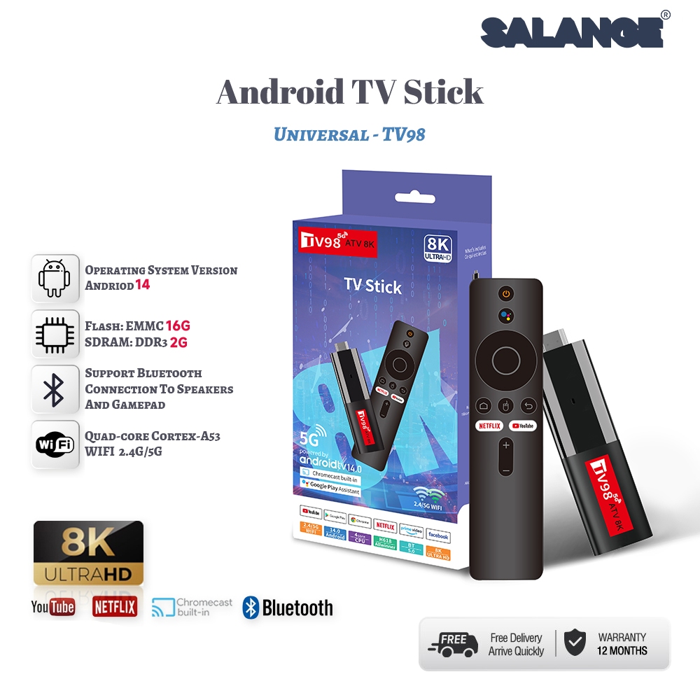 Salange P98 ATV Smart TV Stick Android 14 รองรับ 8K 4K Wifi 6 HDR10 กล่องทีวี 2.4Gและ 5G ...