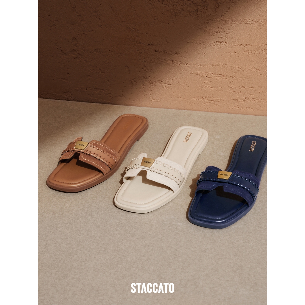 Staccato Women's Flat Sandals รองเท้าแตะส้นแบน รองเท้าแตะ พื้นนุ่ม ...