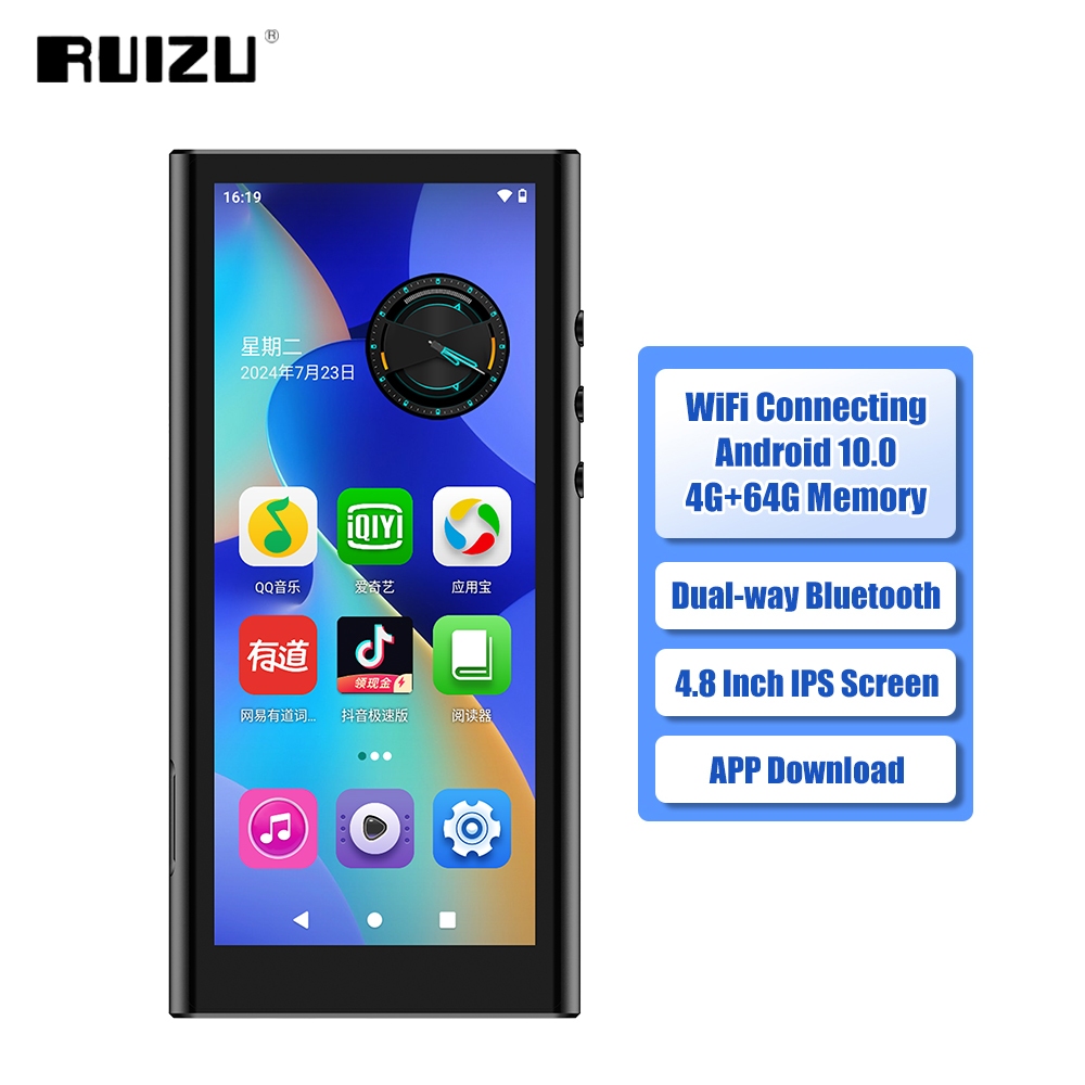 Ruizu H12 64G WiFi MP3 MP4 เครื่องเล่น 4.8 นิ้วหน้าจอ HD รองรับแอพการ์ด SD ดาวน์โหลดแบบพกพา ...