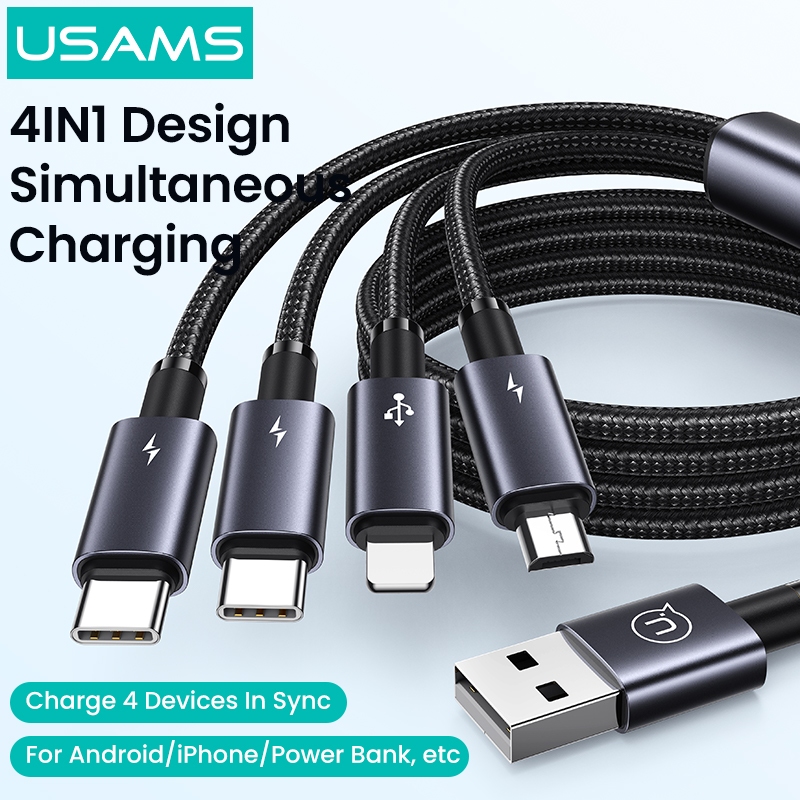 Usams USB 4 in 1 Fast สายชาร์จไนลอนถักสาย USB Data Cable 1.2m สําหรับ ...