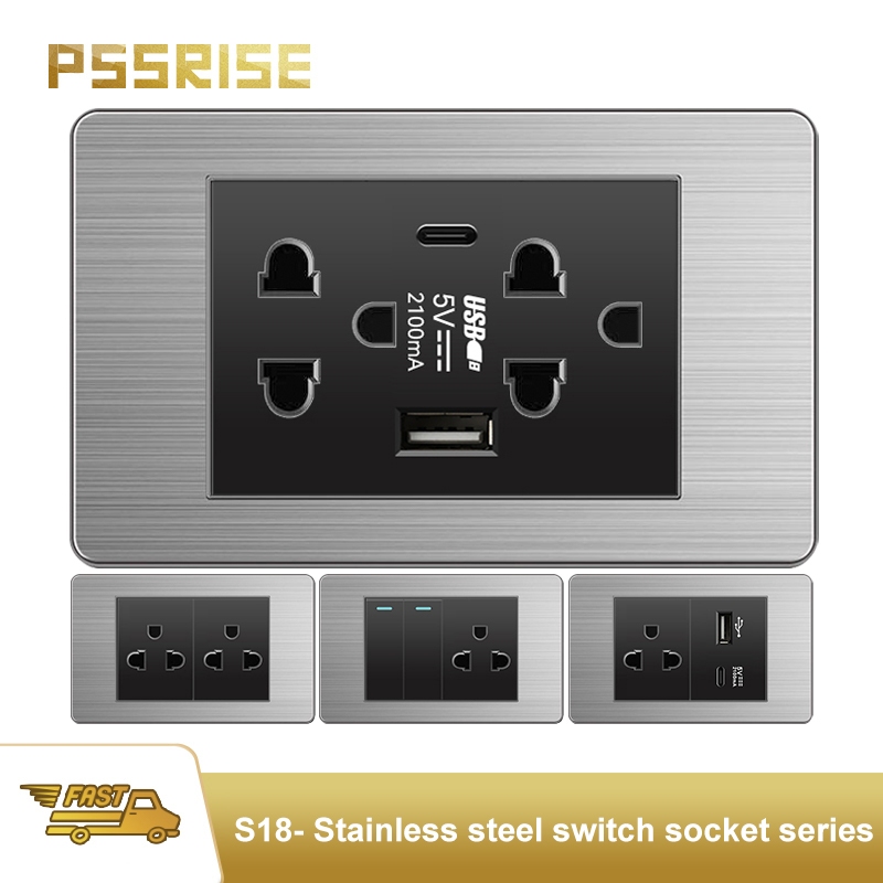 Pssrices18 Wall Switch Socket Set แผงสวิตช์สแตนเลส 118 15A 110V สีดํา ...