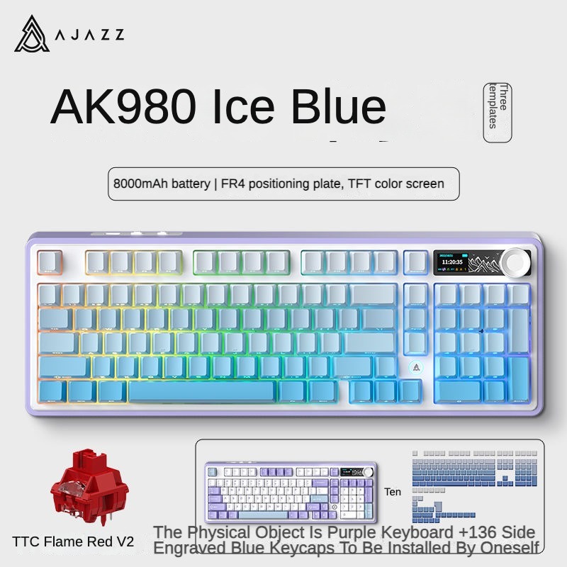 Ajazz AK980 คีย์บอร์ดแบบกลไก 2.4g ไร้สายบลูทูธสามโหมด RGB E-sports เกม ...