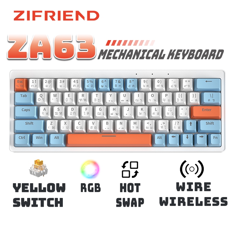 Zifriend ZA63 คีย์บอร์ดเชิงกล Hotswap RGB คีย์บอร์ดเกมมิ่งไร้สาย ...