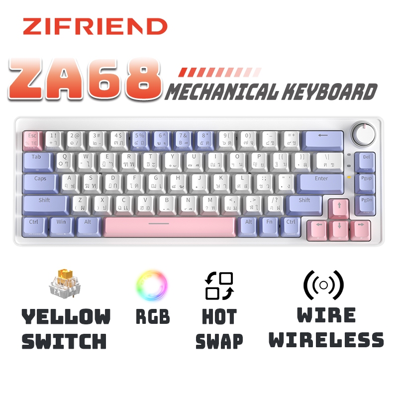 Zifriend ZA68 คีย์บอร์ดเชิงกล Hotswap RGB คีย์บอร์ดเกมมิ่งไร้สาย ...