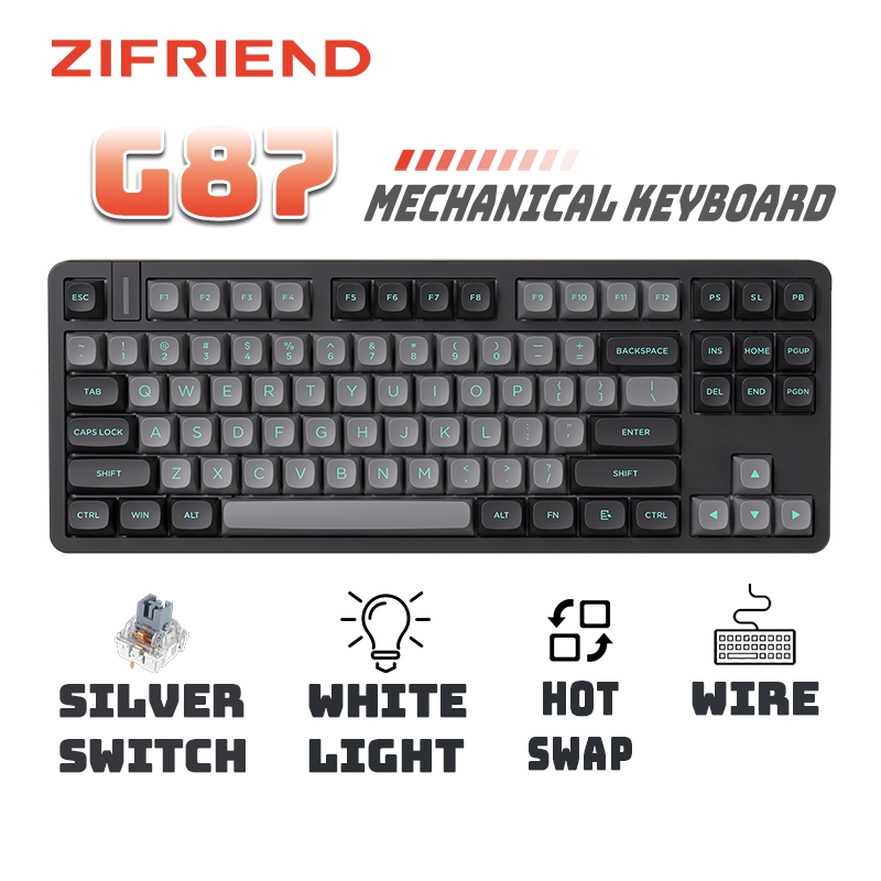 Zifriend G87 Mechanical Keyboard Hotswap Wire Gaming Keyboard-แสงสีขาว | Shopee Thailand
