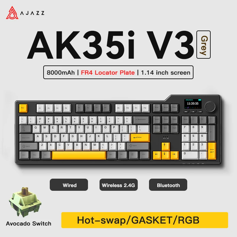 Ajazz AK35i V3 คีย์บอร์ดแบบมีสายและไร้สาย 3 โหมด 104 คีย์ Full-key Hot ...