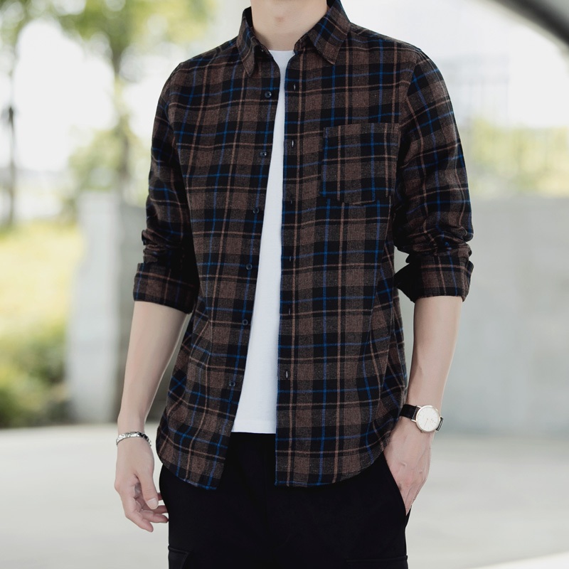 เสื้อเชิ้ตแขนยาว ลายสก๊อต สไตล์เกาหลี แฟชั่นสําหรับผู้ชาย ไซซ์ M - 4XL 2022 | Shopee Thailand
