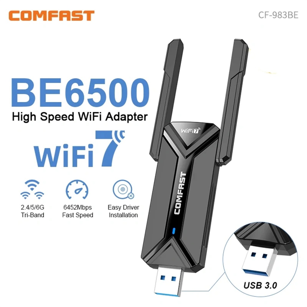 COMFAST World Premiere USB WiFi7 อะแดปเตอร์ 6500M 6G & 5G & 2.4G WiFi Dongle RTL8912AU 2 เสา ...