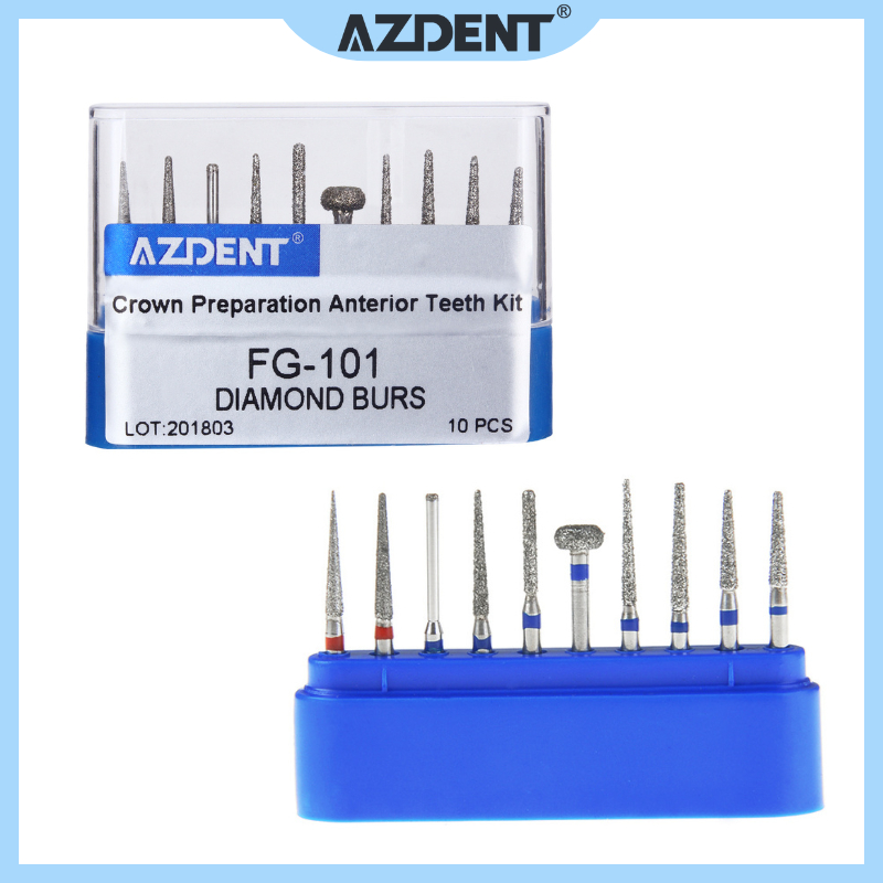10ชิ้น | Azdent Dental Diamond Burs Set Crown และ Bridge เตรียม Anterior/Front Tooth Kit FG-101 ...