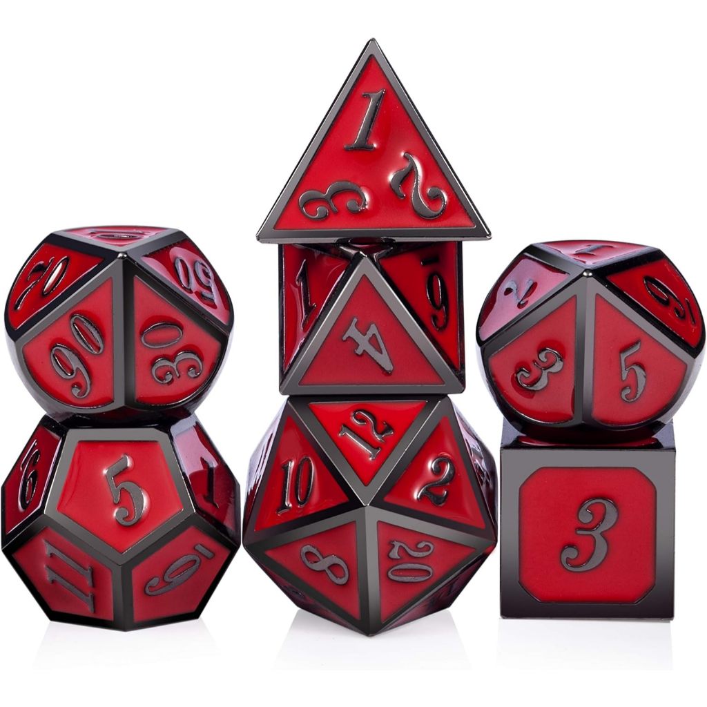 Dnd Red D&D เกมลูกเต๋า, 7 ลูกเต๋าโลหะ Polyhedral พร้อมเคสโลหะสําหรับ ...