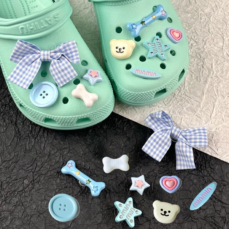 Blue Ribbon Bow Croc Accessories รองเท้า Charm DIY ของขวัญสาวน่ารัก ...