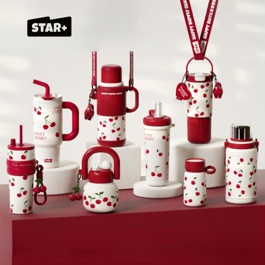 STAR+ เชอร์รี่🍒 แก้วเก็บความเย็น ของขวัญปีใหม่ ขวดน้ำร้อน แก้ว Starplus ...