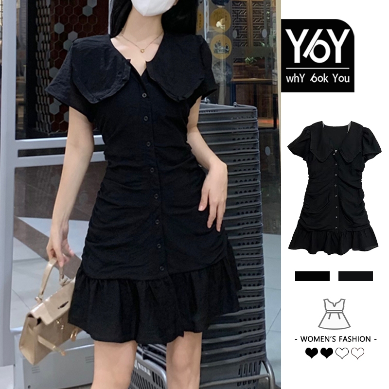 Y6y Hepburn สไตล์คอวีแขนสั้นแคบ-เอว Slimmer ดูสุภาพสตรีชุด C31L9718 (สี ...