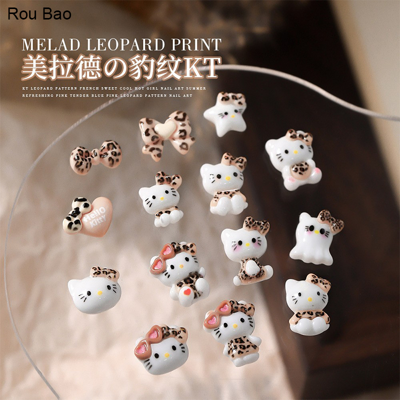Rou Bao 20 ชิ้นเล็บน่ารักเสือดาว Hello Kitty แมวการ์ตูน Girly 3D เรซิ่น ...