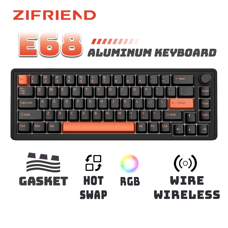 ZIFRIEND E68 คีย์บอร์ดอลูมิเนียม RGB Hotswap ปะเก็นคีย์บอร์ดไร้สาย ...
