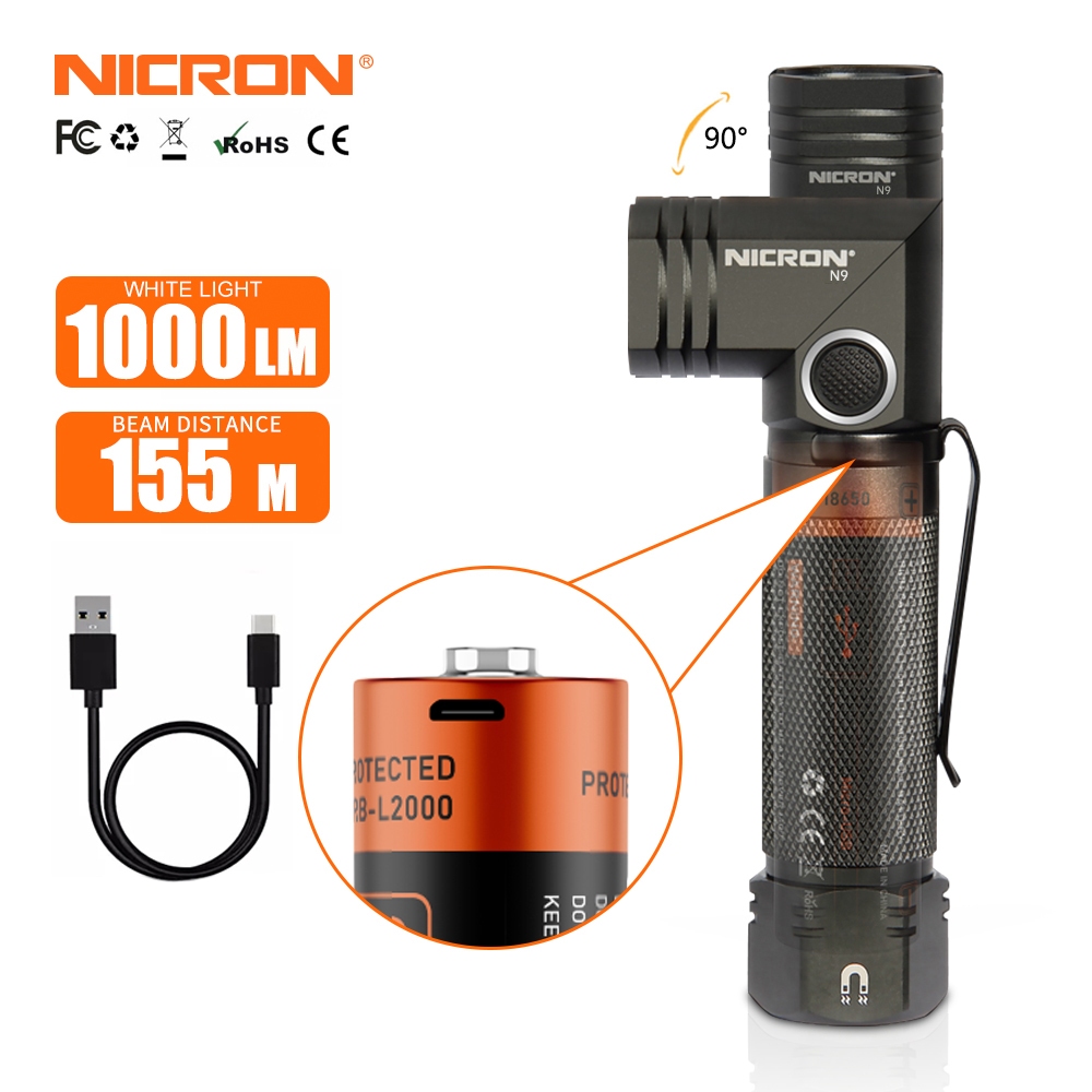Nicron ไฟฉาย Led B71e/N9 1300/1000 Lumens ความสว่างสูงไฟฉาย Ip65 ไฟฉาย ...