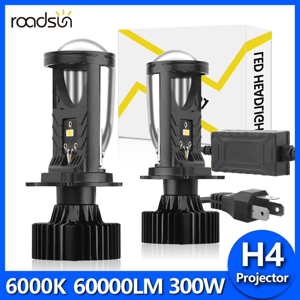 Roadsun 2 ชิ้น H4 Super Bright LED ไฟหน้ารถหลอดไฟโปรเจคเตอร์เลนส์ 9003 HB2 300 วัตต์ 60000LM ...