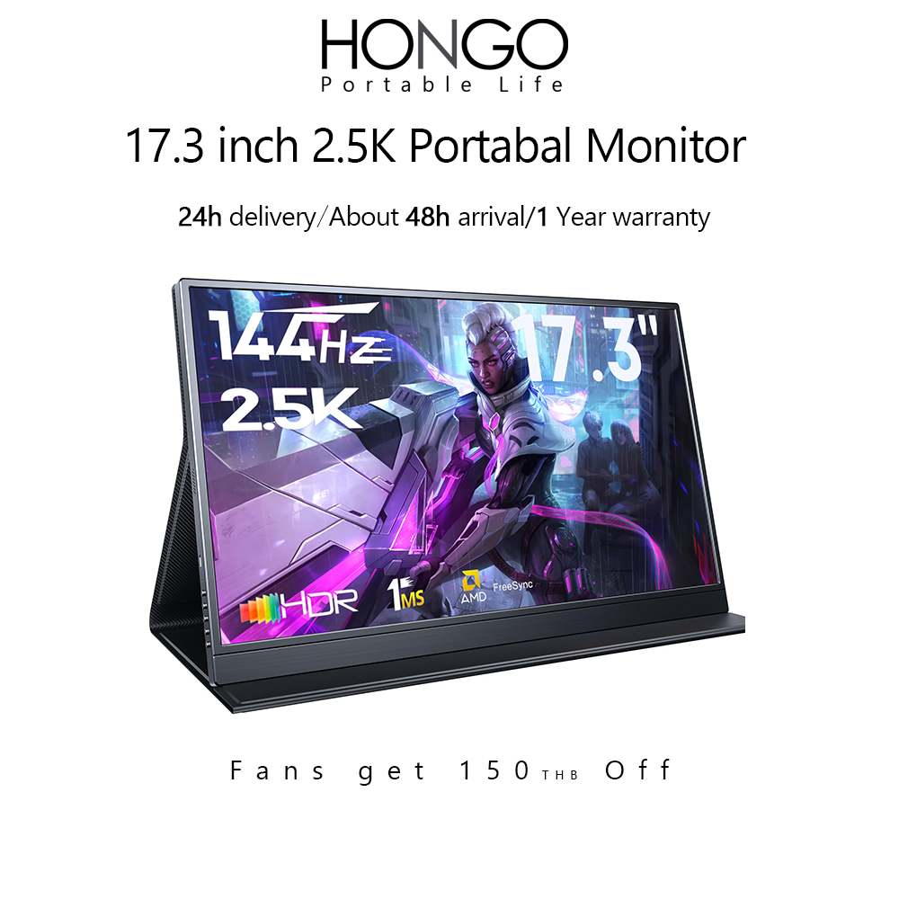 HONGO Gaming Portable Monitor, 17.3/14 นิ้ว 2.5k/1080P 144HZ IPS ...