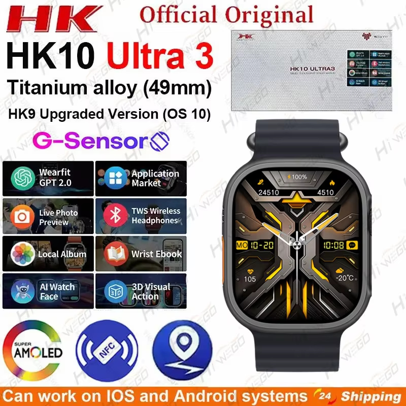 2024 HK10 Ultra 3 AMOLED สมาร์ทวอท์ชอัลบั้มภาพผู้ชายเพลงท้องถิ่น TWS ChatGPT Smartwatch 1GB ROM ...