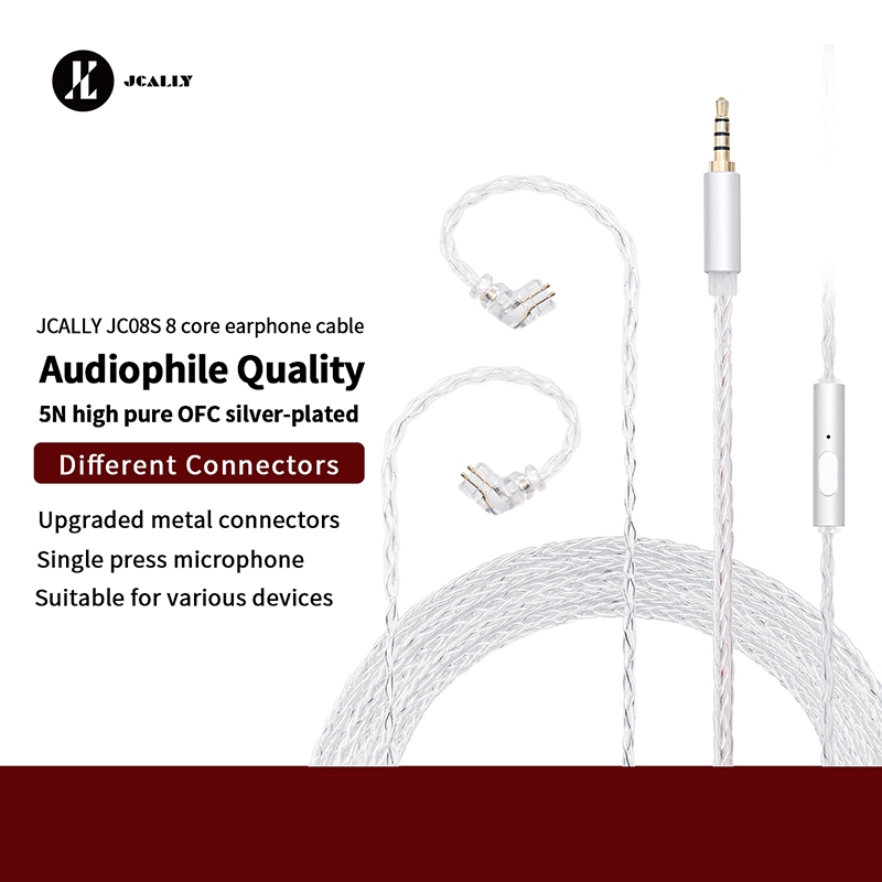Jcally JC08S 5N 8 Core Silver Plated HIFI อัพเกรดสาย MIC 3.5 มม.ปลั๊ก/2Pin 0.78 สําหรับ KZ TFZ ...