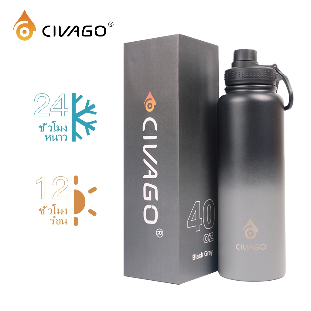 Civago（40oz）ปากกว้างพร้อมฝาปิดกีฬาแก้วฉนวนสูญญากาศขวดน้ําดื่มร้อนและ ...